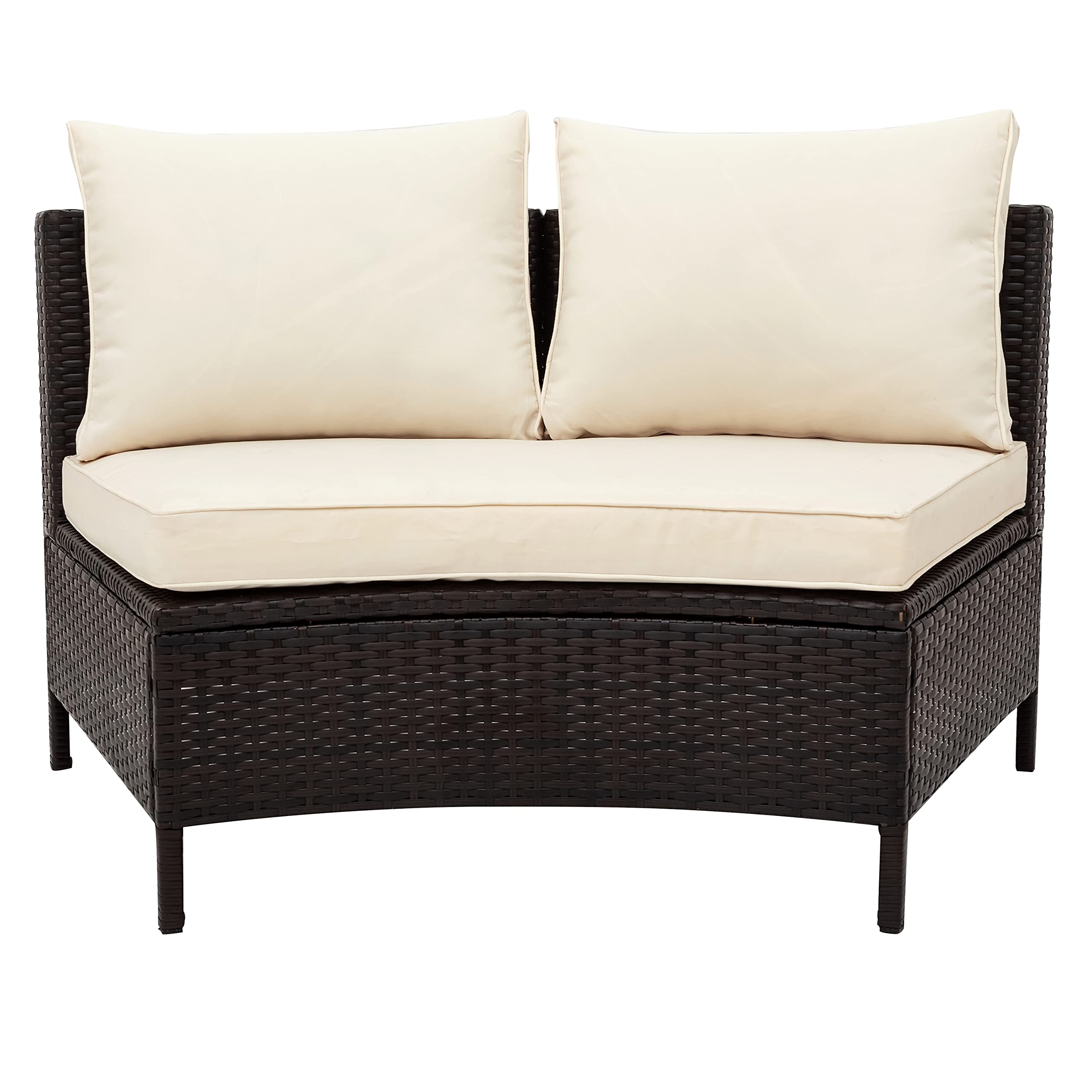 Rhomtree 5-Piece Outdoor Sectional Sofa Set Half-Moon Wicker Conversation Set with Beige Cushions & Tempered Glass Coffee Table, All-Weather Brown PE Rattan Wicker Sofa
