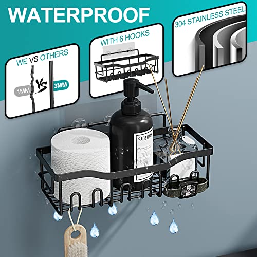 shower shelves[5 pcs],Kitchen&bathroom storage shelf, strong adhesive,bathroom shelf no drilling , rustproof stainless steel soap box, toothpaste, towel and toiletries,Cutlery Storage Box , black