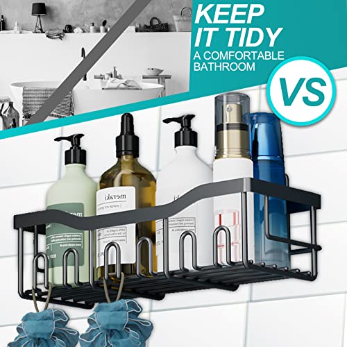 shower shelves[5 pcs],Kitchen&bathroom storage shelf, strong adhesive,bathroom shelf no drilling , rustproof stainless steel soap box, toothpaste, towel and toiletries,Cutlery Storage Box , black