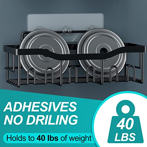 shower shelves[5 pcs],Kitchen&bathroom storage shelf, strong adhesive,bathroom shelf no drilling , rustproof stainless steel soap box, toothpaste, towel and toiletries,Cutlery Storage Box , black