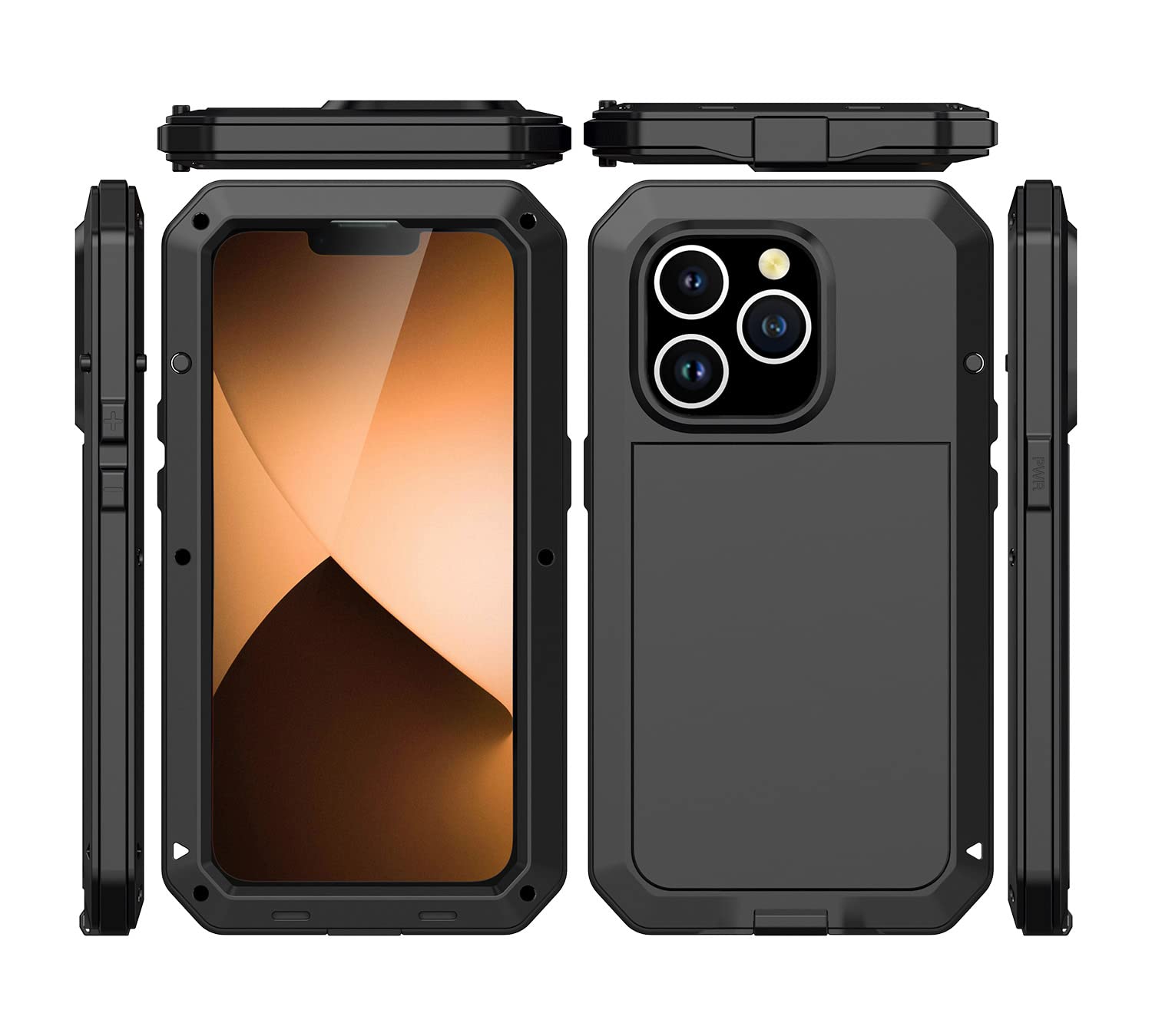 Marrkey for iPhone 13 Pro Max Case,360 Full Body Protective Cover Heavy Duty Shockproof Tough Armour Aluminum Metal Case with Silicone Built-in Screen Protector for iPhone 13 Pro Max 6.7" - Black