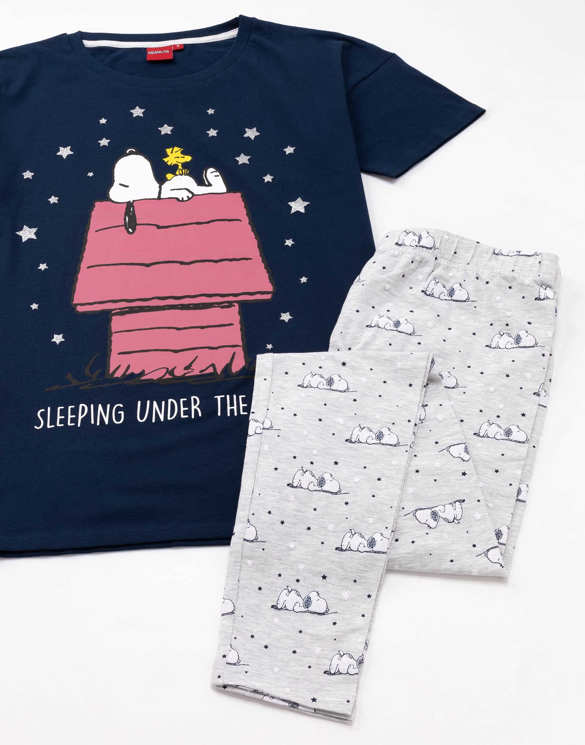 Snoopy Pajamas Ladies Womens Top Long Or Short Bottoms Options Navy Pjs Medium