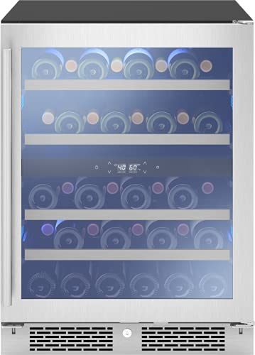 Zephyr Presrv 24" Wine Fridge ADA Dual Zone Under Counter - Countertop Mini Wine Cooler Cellars Small Cabinet Wine Refrigerator Home Bar Chiller Freestanding with Glass Door - 37 Bottles 750ml