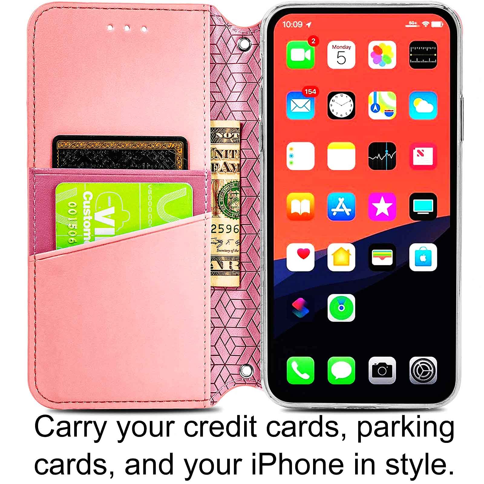 Case for iPhone 13 Mini, PU Leather Wallet Case with Kickstand Credit Card Holder Magnetic Shockproof Folding Case Compatible with iPhone 13 Mini 5G (5.4" 2021) - Silver