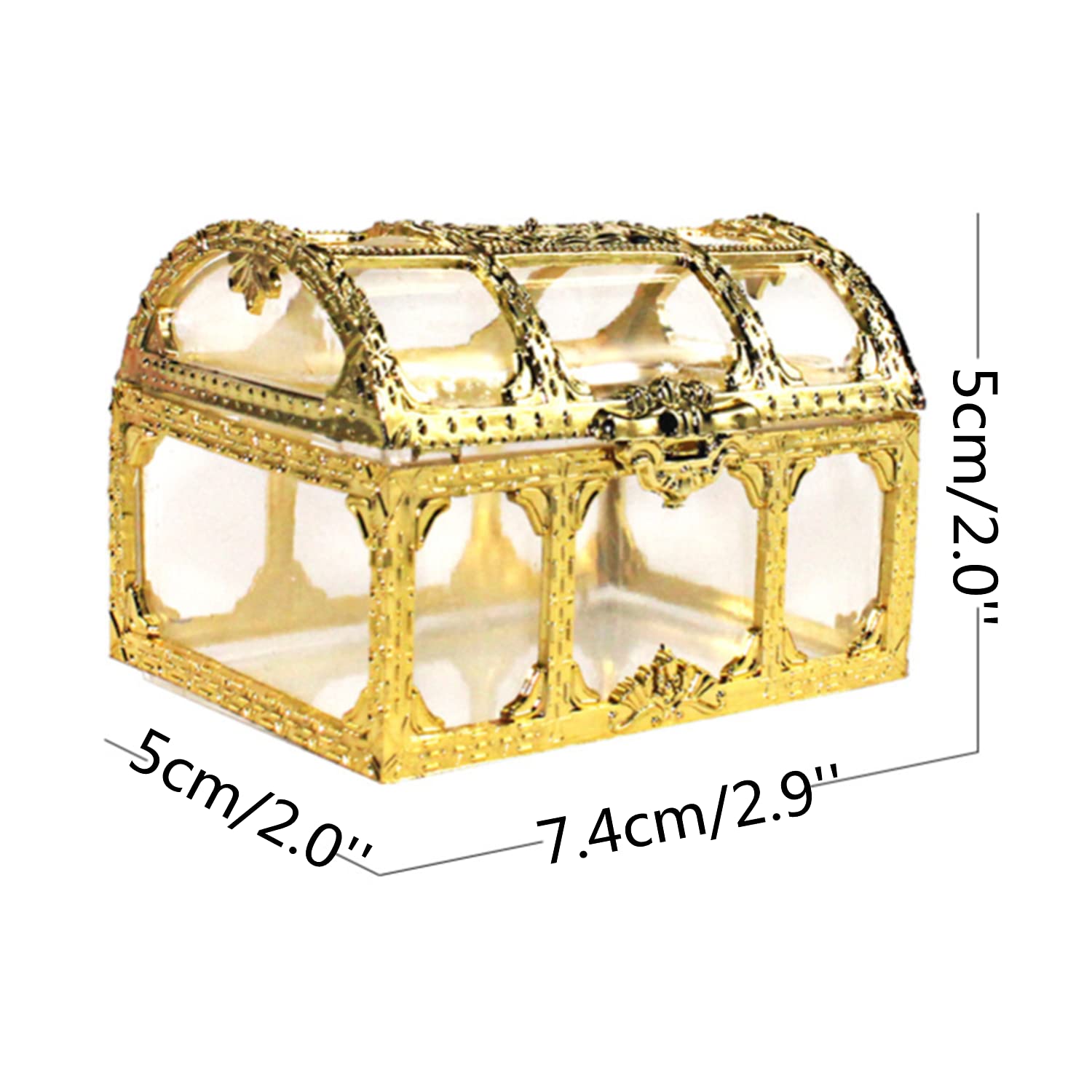 HAN SHENG 12 Pcs Transparency Treasure Chest Candy Boxes Wedding Favor Boxes Candy Storage Boxes Gift Boxes for Wedding Christmas Birthday Party Decorating Ornament Container (2.9''x2.0'',Gold)