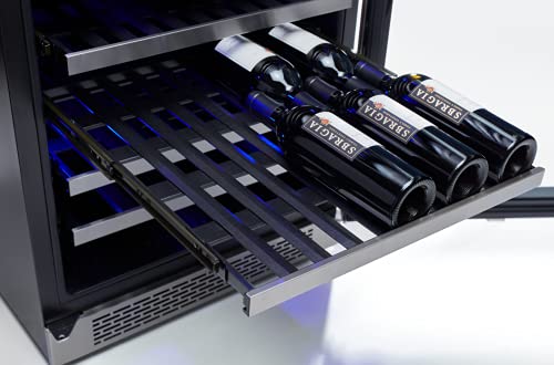 Zephyr Presrv 24" Wine Fridge ADA Dual Zone Under Counter - Countertop Mini Wine Cooler Cellars Small Cabinet Wine Refrigerator Home Bar Chiller Freestanding with Glass Door - 37 Bottles 750ml
