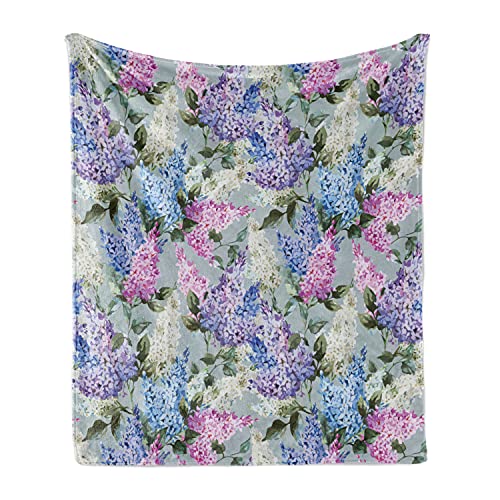 Ambesonne Mauve Throw Blanket, Various Mix Hyacinth Garden with Flowers and Leaf Branches Summer Botanic Plants, Flannel Fleece Accent Piece Soft Couch Cover for Adults, 50" x 70", Fuchsia Lilac