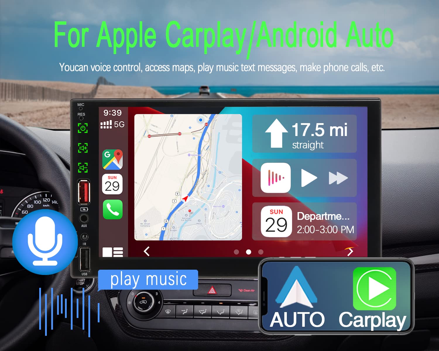 Double Din Car Stereo Compatible with Wireless Apple Carplay and Android Auto,7 Inch Touch Screen with Bluetooth 5.2,16-Segment EQ Car Audio Receivers,Mp5,Mirror Link,HD Backup Camera,FM Car Radio