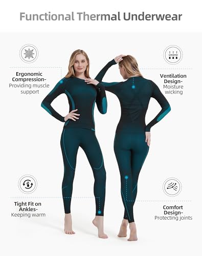 NOOYME Thermal Underwear for Women Base Layer Women Cold Weather,Long Johns for Women Classic Blue
