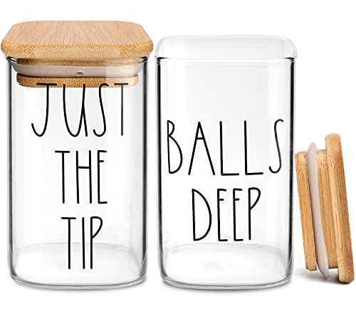 ALPIRIRAL Qtip Holder, Glass Cotton Ball and Qtip Holder Set , 2Pcs 10 Oz Qtip Dispenser with Bamboo Lids Cotton Swab Holder, Bathroom Canister Accessories Storage Organizer, Farmhouse Bathroom Decor