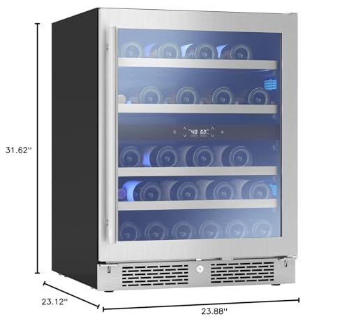 Zephyr Presrv 24" Wine Fridge ADA Dual Zone Under Counter - Countertop Mini Wine Cooler Cellars Small Cabinet Wine Refrigerator Home Bar Chiller Freestanding with Glass Door - 37 Bottles 750ml