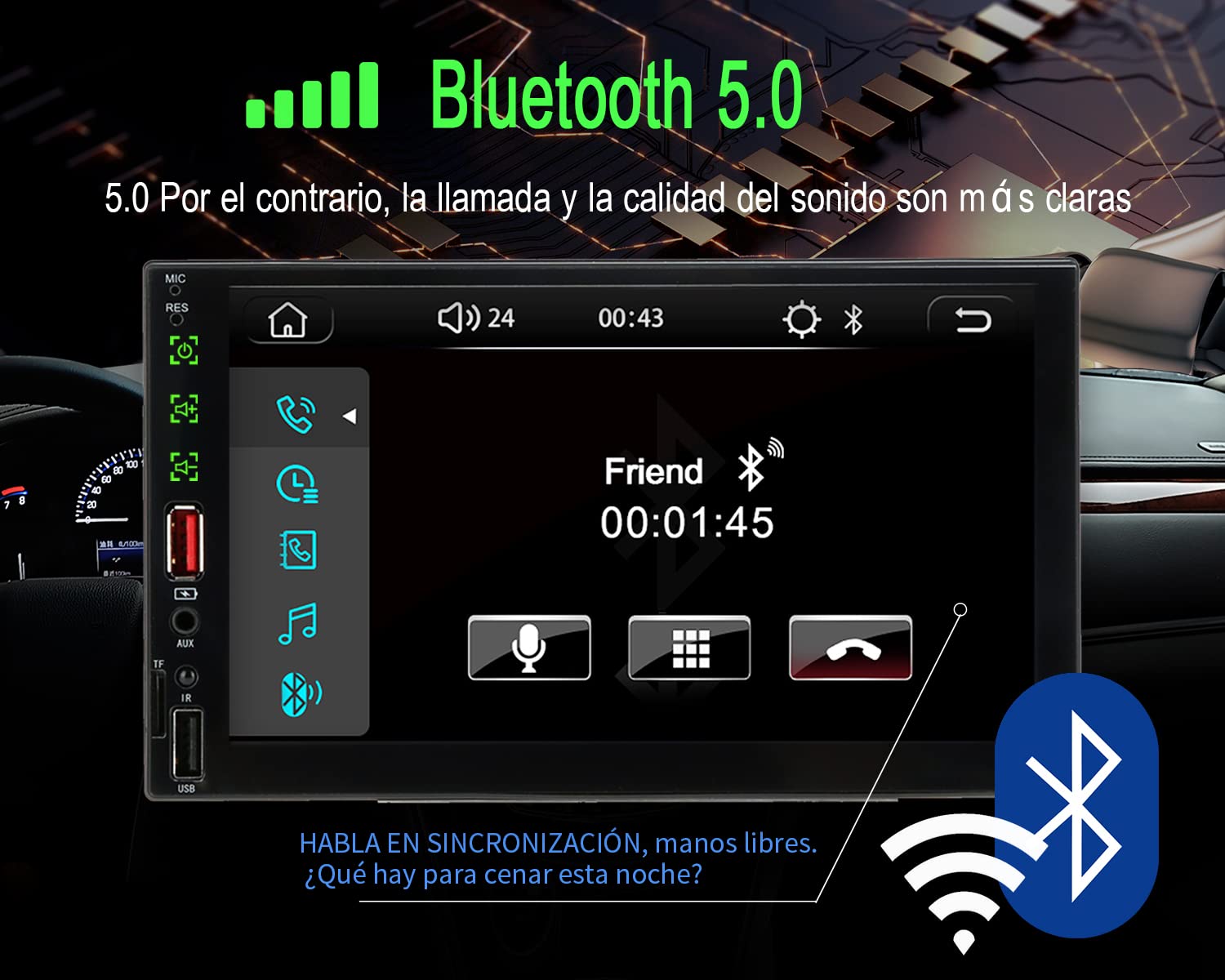 Double Din Car Stereo Compatible with Wireless Apple Carplay and Android Auto,7 Inch Touch Screen with Bluetooth 5.2,16-Segment EQ Car Audio Receivers,Mp5,Mirror Link,HD Backup Camera,FM Car Radio