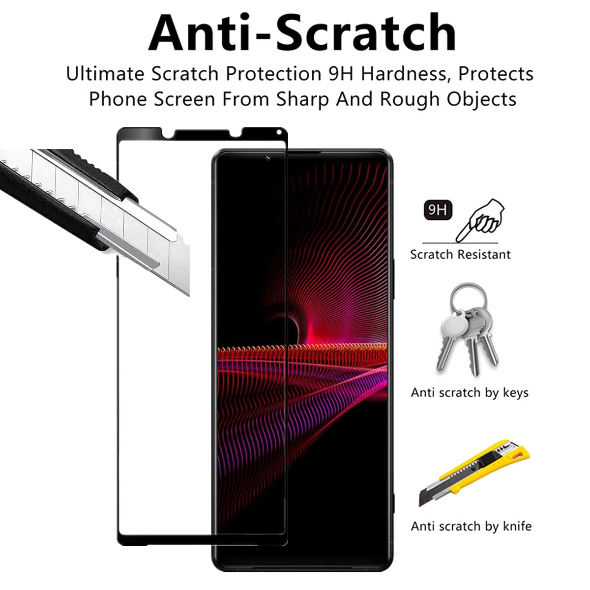 AISELAN for Sony Xperia 1 III Full Coverage Screen Protector Glass, [2 Pcs] Black Silk Anti-Scratch Case Friendly Tempered Glass Protective Film for Sony Xperia 1 III Phone