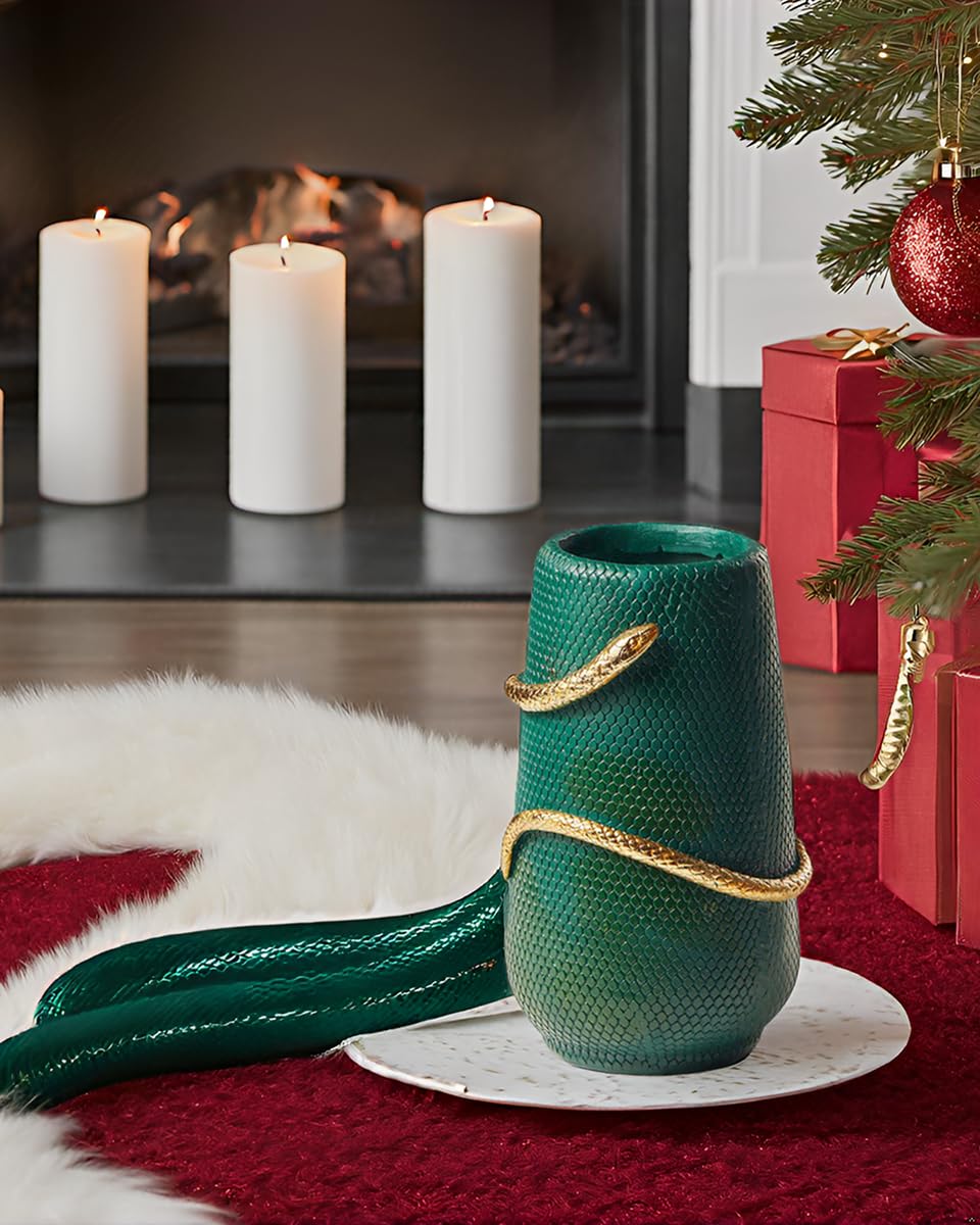 Flower Vase 8 Inch Green and Gold Snake vases for Decor, Unique Flower Vase for Bookshelf, Dinner Table, Living Room, Mantel, Halloween Decor (Upgraded) 1 pc.