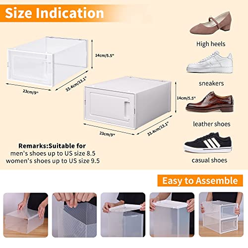WAYTRIM 18 Pack Plastic Shoe Storage Box Flodable Shoe Storage Organizer Drop Front Shoe Storage Bins with Lids for Women Size 11,Saving Space Sneaker Shoe Container for Closets,Clear and White Set