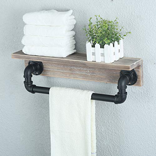 Womio Rustic Towel Racks with Towel Bar,20" Farmhouse Bathroom Shelves Wall Mounted,Industrial Pipe Home Decor Wall Shelf,Floating Shelves