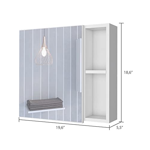 Voohek Medicine Cabinet with Three Internal, Single Door and Two External Shelves for Bathroom, a Unique Mirror, Manufactured Wood, White