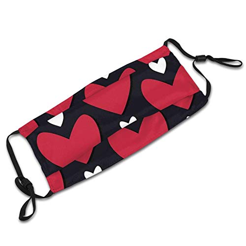 Valentines Cloth Face Mask With Filter Pocket Romantic Heart Shapes Doodle Love Theme Anniversary,Washable Face Bandanas Balaclava Dust-Proof Reusable Fabric Mask With 2 Pcs Filters,Ruby Black White