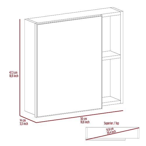 Voohek Medicine Cabinet with Three Internal, Single Door and Two External Shelves for Bathroom, a Unique Mirror, Manufactured Wood, White