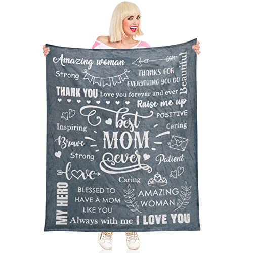 Mothers Day Blanket, Gifts for Mom, Mom Blanket from Daughter Son,Letter Warm Soft Throw Blanket for Mom, I Love You Mom Blanket, Mom Gifts for Birthday, Mother’s Day 60" × 50" (Silver)