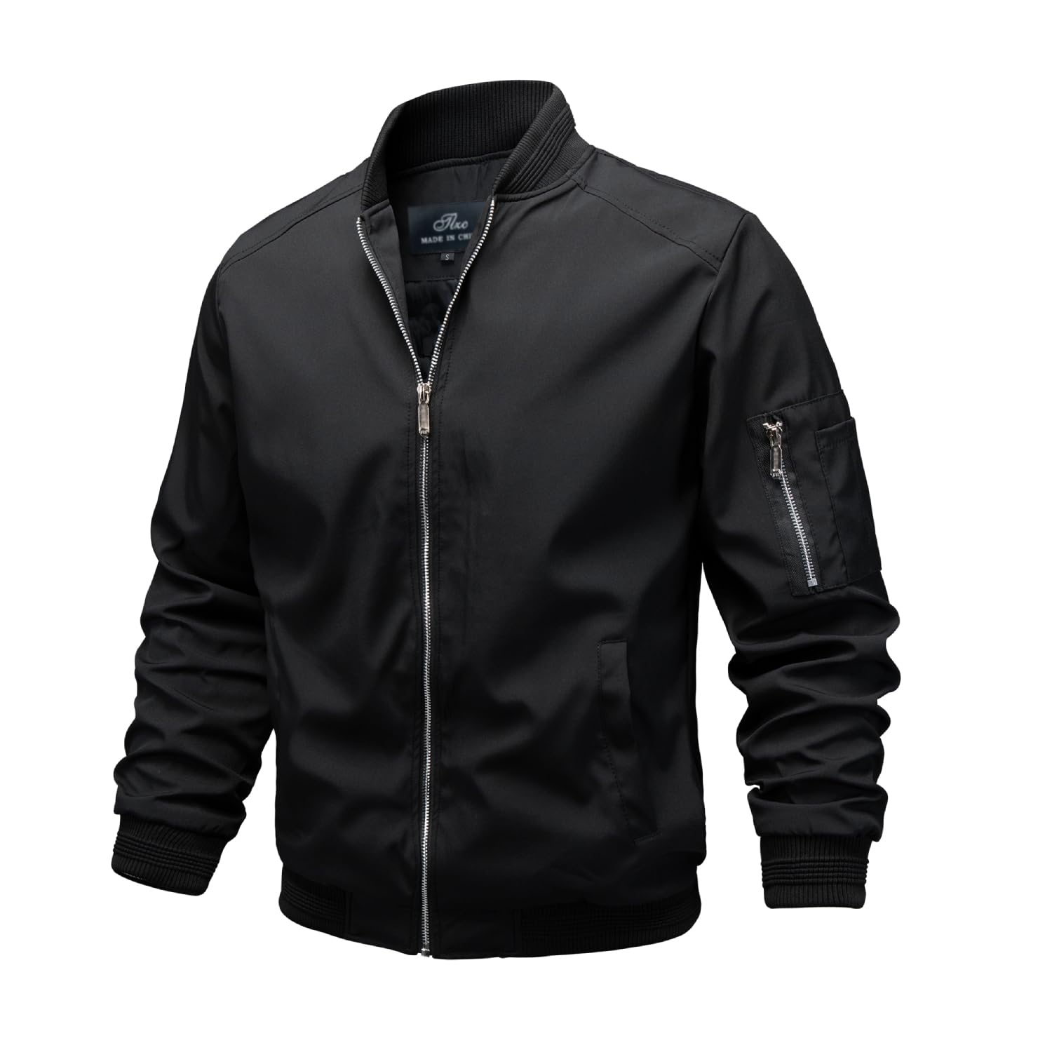 TLZC Men's Lightweight Bomber Jacket Windbreaker Slim Fit Active Coat Outerwear (Black, S)