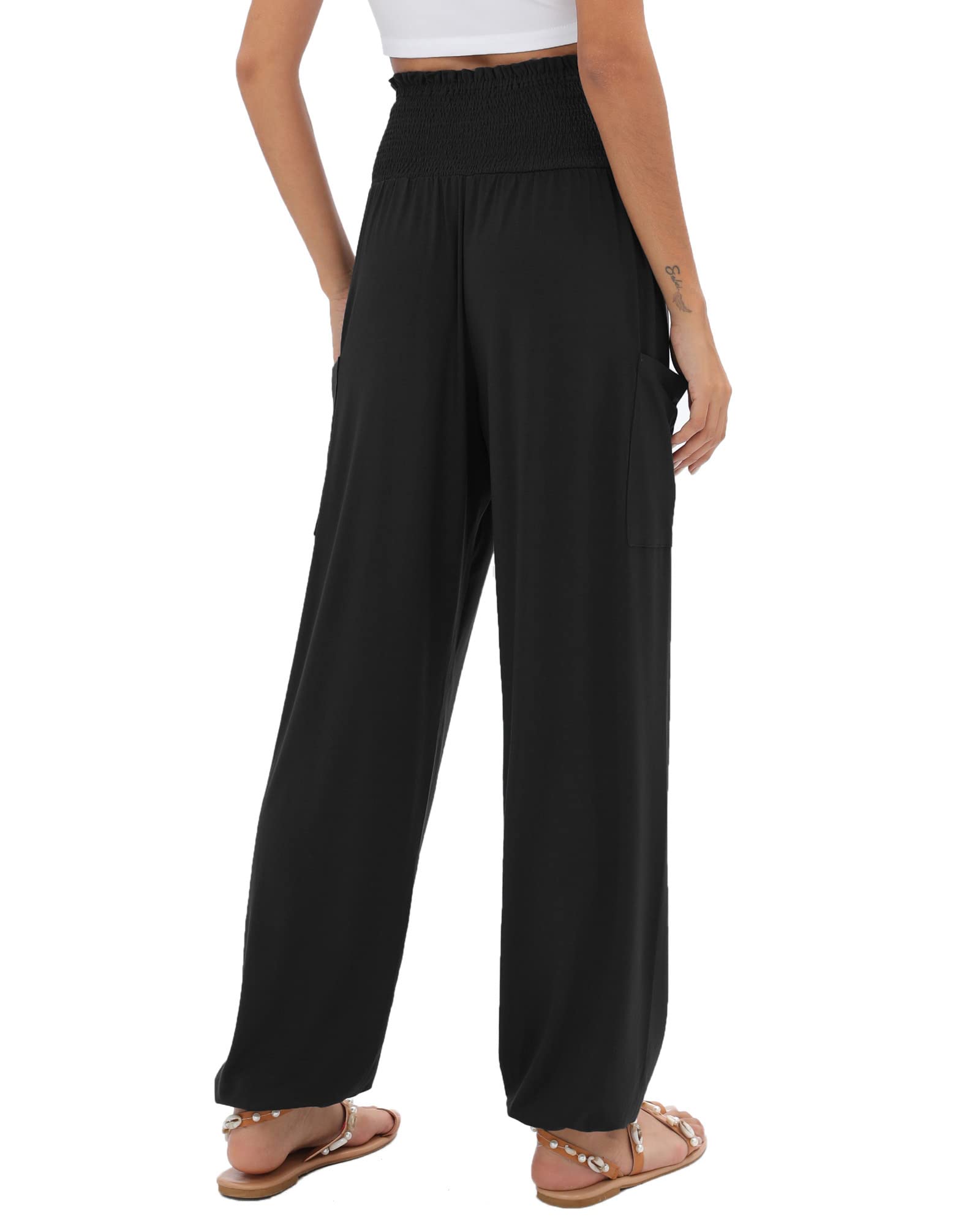QIANXIZHAN Women's Harem Pants, High Waist Yoga Boho Trousers with Pockets Black M