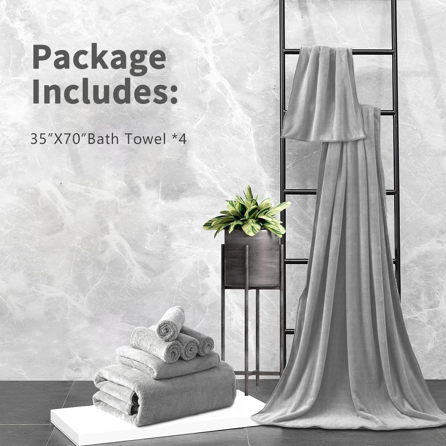 MAGGEA 4 Piece Oversized Bath Sheet Towels (35 x 70 in,Grey) 700 GSM Ultra Soft Bath Towel Set Thick Large Cozy Plush Highly Absorbent Towels Quick Dry Bathroom Towels Hotel Luxury Shower Towels