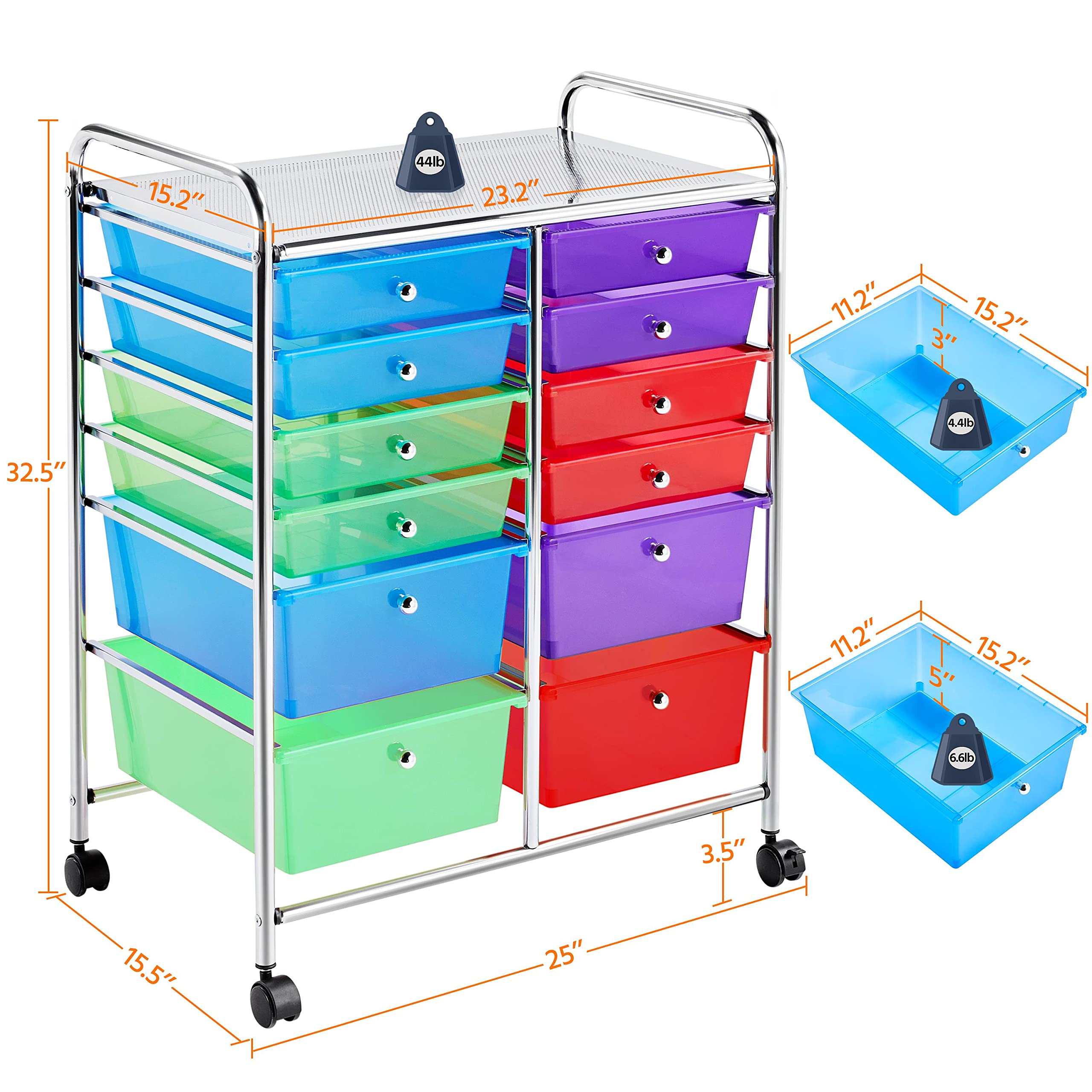 Topeakmart Utility Cart with 12 Drawers Rolling Cart Organizer Plastic Storage Drawers Craft Trolley 360 Degree Castor Wheels, Multicolor