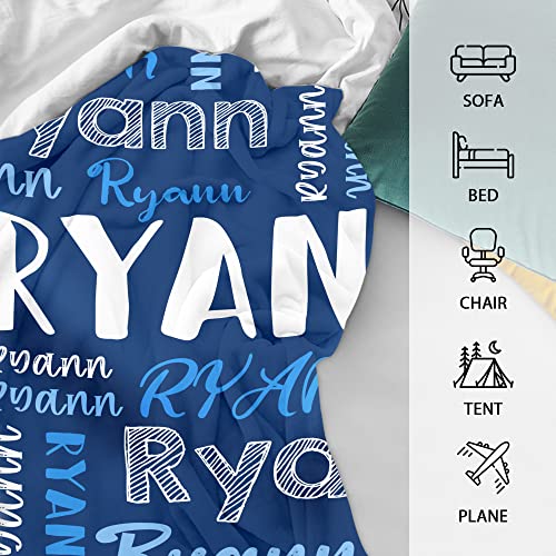 Personalized Blanket with Name - Custom Blankets for Girls Boys Adults Baby - Monogrammed Soft Flannel Blankets and Throws - Gift Blanket for Christmas Birthday Valentines Day (Blue-1)