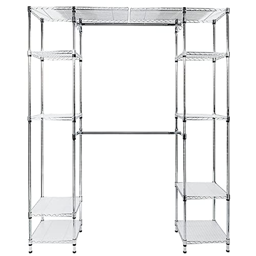NC Portable Simple Assembly Wardrobe Hanger Closet Storage Rack System Kit Expandable Clothes Storage Metal Rack Storage Cabinet Shoe Cabinet-Silver