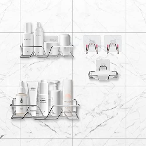 CGBE Shower Caddy, Shower Shelves With Soap Dish Holder Adhesive Hooks, Rust Free Shower Organizer Shower Rack Shampoo Holder Wall Mount For Bathroom Kitchen Storage (5 Packs)