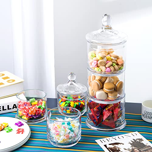 Diamond Star Clear 3 Tier 17 inch Stacking Apothecary Jars, Decorative Round Stackable Snack Storage Canister with Lid for Sweets, Animal Treats, Dry Foods, Fruit, Nuts, Coffee Bean and Building Blocks