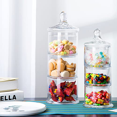 Diamond Star Clear 3 Tier 17 inch Stacking Apothecary Jars, Decorative Round Stackable Snack Storage Canister with Lid for Sweets, Animal Treats, Dry Foods, Fruit, Nuts, Coffee Bean and Building Blocks