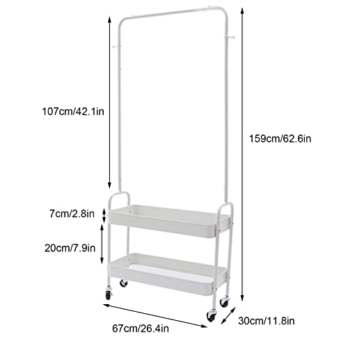 Ghankopd 2-In 1 Garment Rack, Rolling Storage Cart Clothes Organizer Coat Rack Storage Stand On Wheels, For Home Bedroom Laundry Small Place Entryway, Pink,Black,White (White)