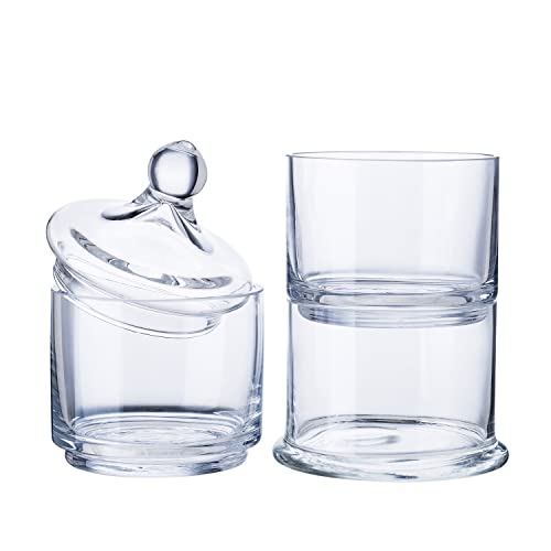 Diamond Star Clear 3 Tier 17 inch Stacking Apothecary Jars, Decorative Round Stackable Snack Storage Canister with Lid for Sweets, Animal Treats, Dry Foods, Fruit, Nuts, Coffee Bean and Building Blocks