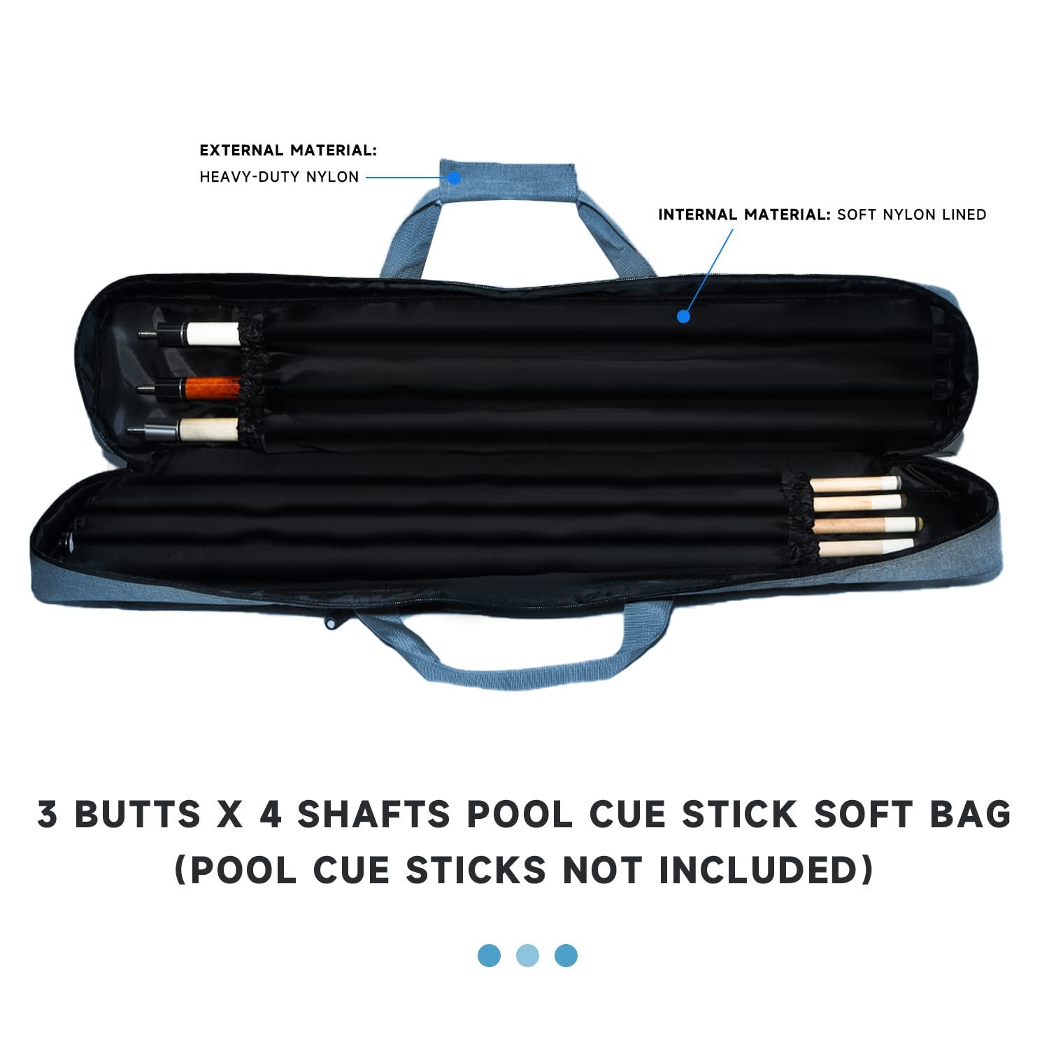 GSE Games & Sports Expert 3x4 Soft Pool Cue Case Billiard Pool Cue Stick Carrying Bag- Holds 3 Butts and 4 Shafts, Billiard Cue Cases, Billiards Accessories (Blue)