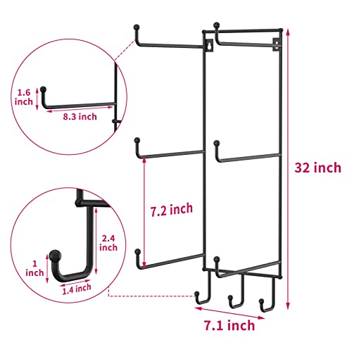 NPPLUS Largest Towel Rack for Bathroom, Towel Holder Wall Mounted with 3 Hooks for Hanging Towel Storage, Towel Organizer, Hand Towel Holder (Black)