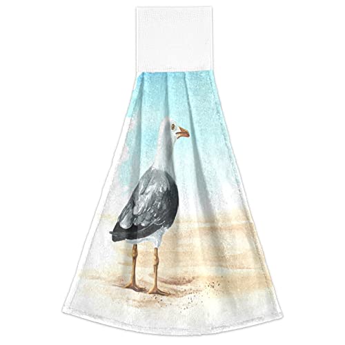Seagull Sea Gull Hanging Kitchen Towels Summer Beach Sand Hand Towel 2PCS Dish Cloth Tie Towel Absorbent Oven Stove Washcloth with Loop for Bathroom Home Decorative