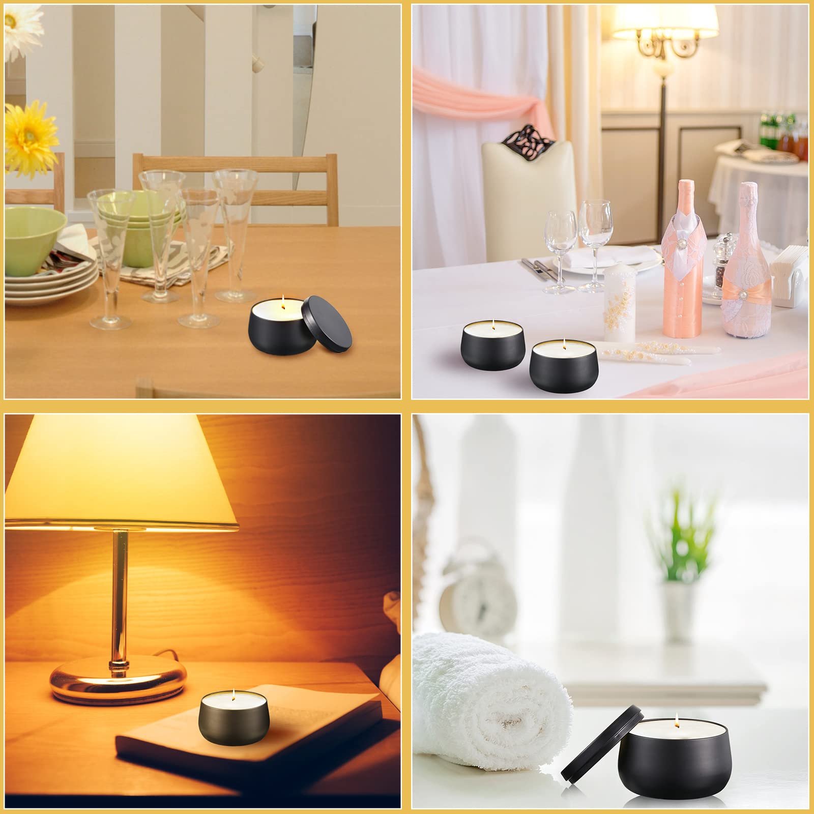 Candle Tin with Lids Candle Jars Portable Round Candle Tin Container Large Candle Metal Tin with 24 Thank You Sticker for DIY Bulk Candle Making Kitchen Candy 24 Pieces 8 oz (Black)