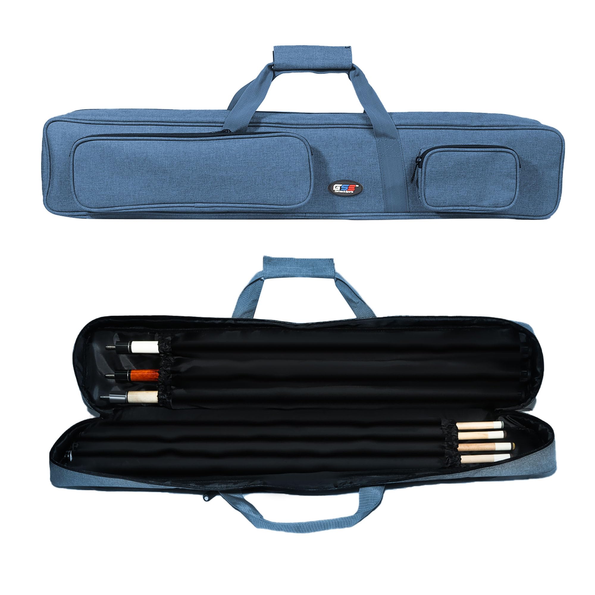 GSE Games & Sports Expert 3x4 Soft Pool Cue Case Billiard Pool Cue Stick Carrying Bag- Holds 3 Butts and 4 Shafts, Billiard Cue Cases, Billiards Accessories (Blue)
