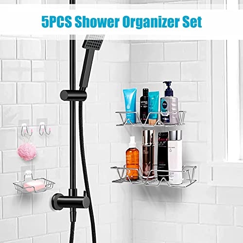 CGBE Shower Caddy, Shower Shelves With Soap Dish Holder Adhesive Hooks, Rust Free Shower Organizer Shower Rack Shampoo Holder Wall Mount For Bathroom Kitchen Storage (5 Packs)