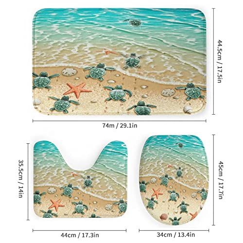 AKvsoze 4 Pcs Sea Turtle Beach Shower Curtain Sets,with Non-Slip Rug,Toilet Lid Cover & Bath Mat,Durable Waterproof for Bathroom Decor Set Including Hooks