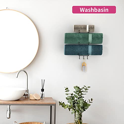 NPPLUS Largest Towel Rack for Bathroom, Towel Holder Wall Mounted with 3 Hooks for Hanging Towel Storage, Towel Organizer, Hand Towel Holder (Black)
