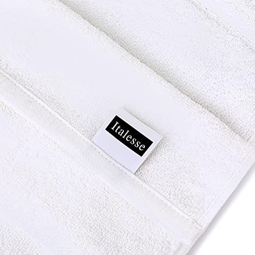 Italesse 4-Pack Hand Towels (13 x 29 inches) - 100% Cotton Hand Towels, Highly Absorbent, Odor-Free, Soft Towels for Bathrooms, Hotels, Kitchens and Spas (White)