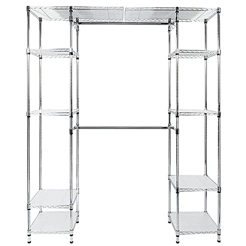 NC Portable Simple Assembly Wardrobe Hanger Closet Storage Rack System Kit Expandable Clothes Storage Metal Rack Storage Cabinet Shoe Cabinet-Silver