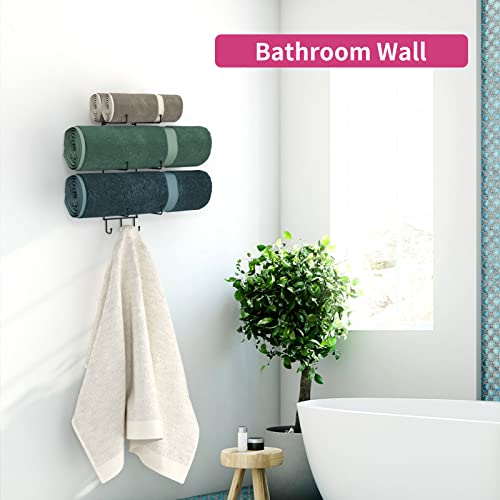 NPPLUS Largest Towel Rack for Bathroom, Towel Holder Wall Mounted with 3 Hooks for Hanging Towel Storage, Towel Organizer, Hand Towel Holder (Black)