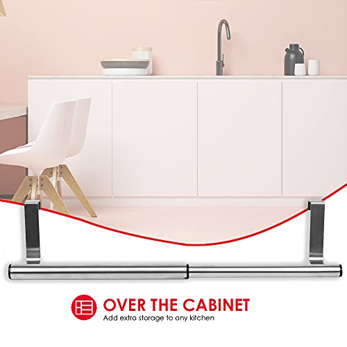 Home Basics, Chrome Cabinet Door Quick Install Hanging Modern Expandable Steel, Storage and Display Rack for Hand, Dish, and Tea Towels