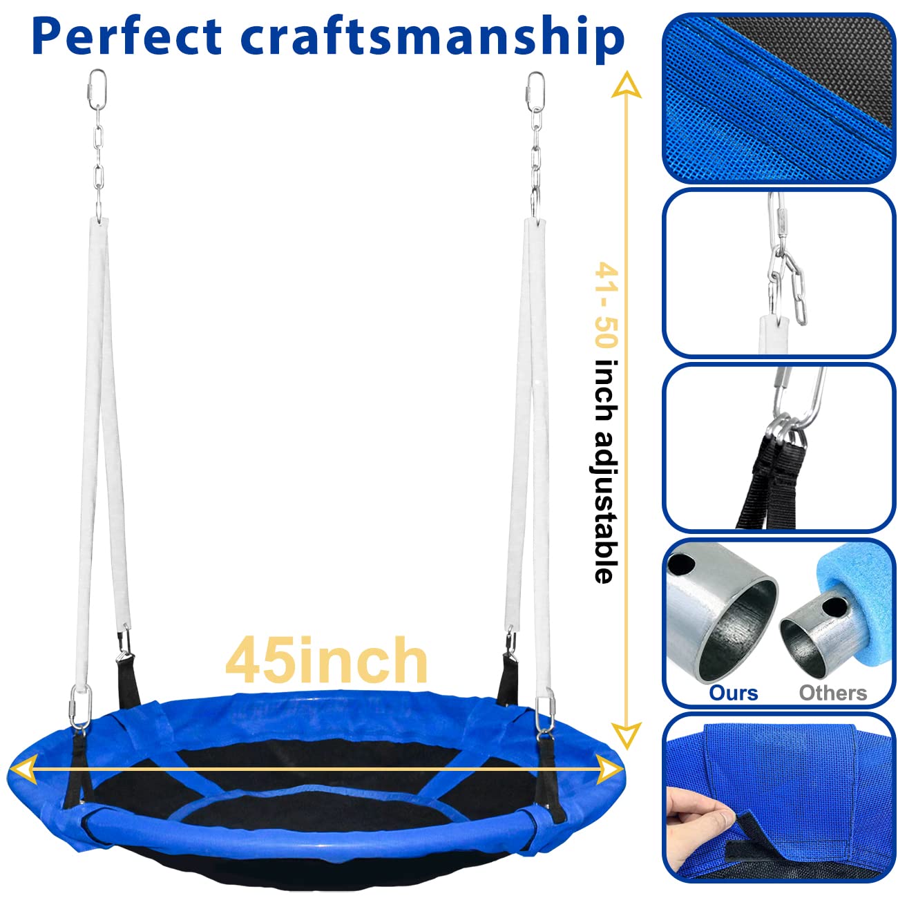 JYGOPLA 500lbs Saucer Swing with Frame, Kids Swing Set for Outdoor Backyard,1 45'' Saucer Tree Swing + 1 Heavy Duty Metal Swing Frame(Blue)