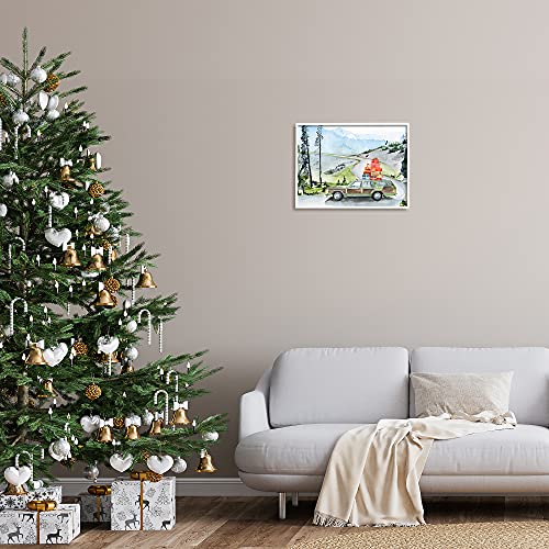 Stupell Industries Retro Station Wagon Rustic Christmas Travel Wrapped Presents, Design by Jennifer Paxton Parker White Framed Wall Art, 20 x 16