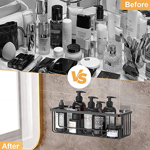 Scnvo Shower Caddy Organizer Storage Rack, Adhesive Rustproof Shower Basket Wall Mount Bathroom Inside Shower Wall Shelf for Bathroom Kitchen